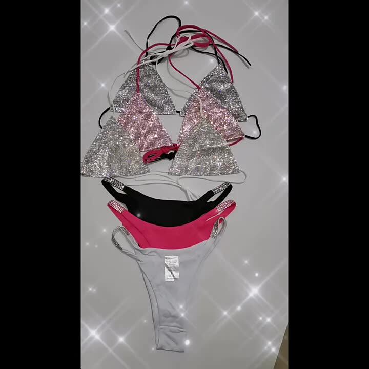 Luxury Bling Rhinestone Sliver Bikini Set Crystal Diamond Sexy Women ...