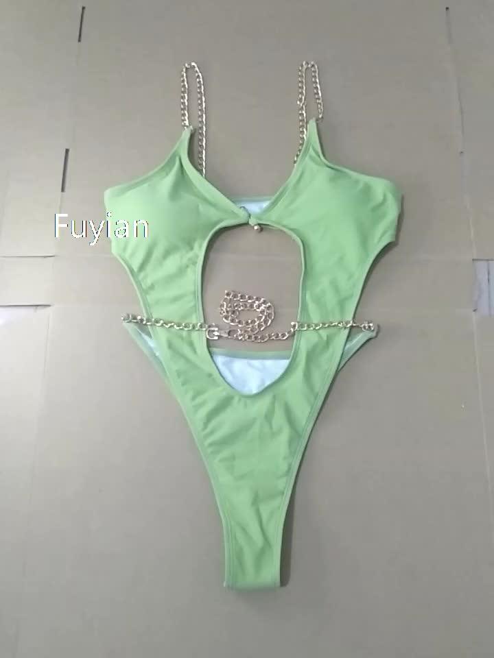 Fya591 Extreme Sexy Metal Chain Bathing Suit Woman Thong One Piece ...
