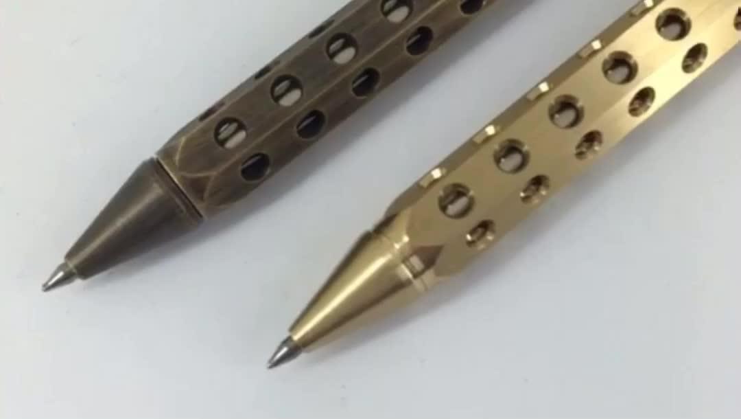Acmecn Hexagonal Copper Tactical Ball Pen With Key Ring Mini Gun Style ...