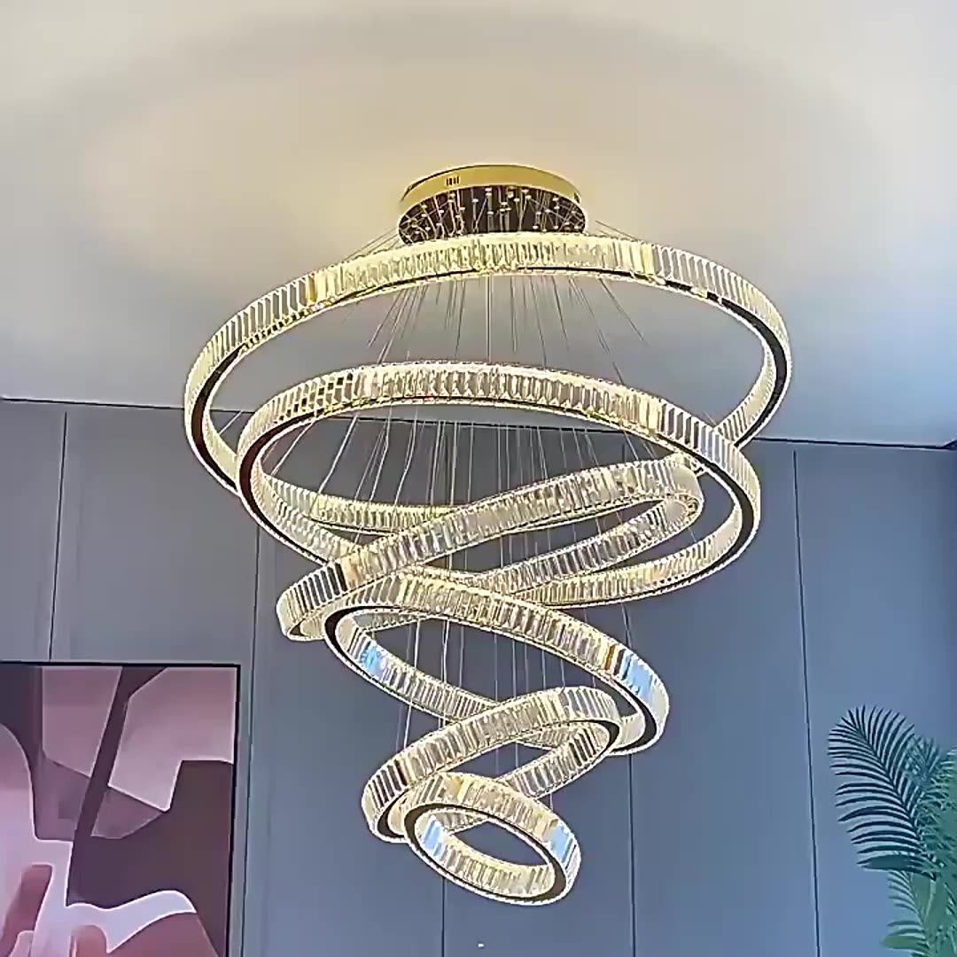 Modern Simple Ring Pendant Light Large Long Stair Hotel Home Decoration ...