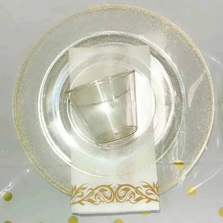 Gold Glitter Plastic Plates Fancy Disposable Plastic Plates Dinnerware ...