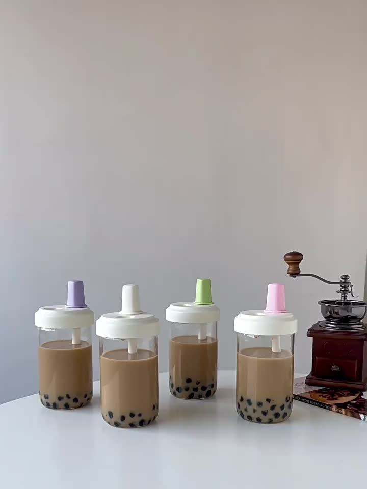 Custom Clear Glass Boba Tea Cup 500ml Bubble Tea Reusable Cup With ...
