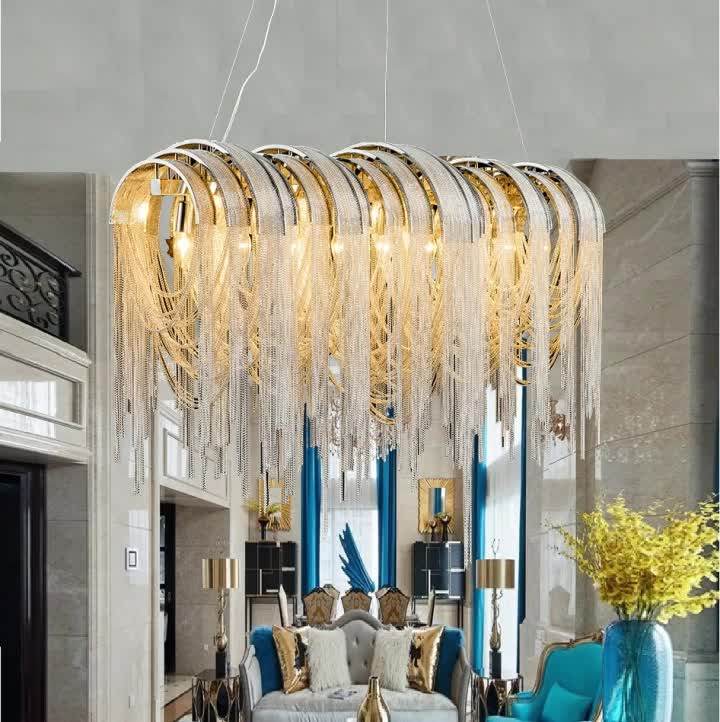 Modern Tassel Chain Dining Living Room Hotel Cord Pendant Chandelier ...