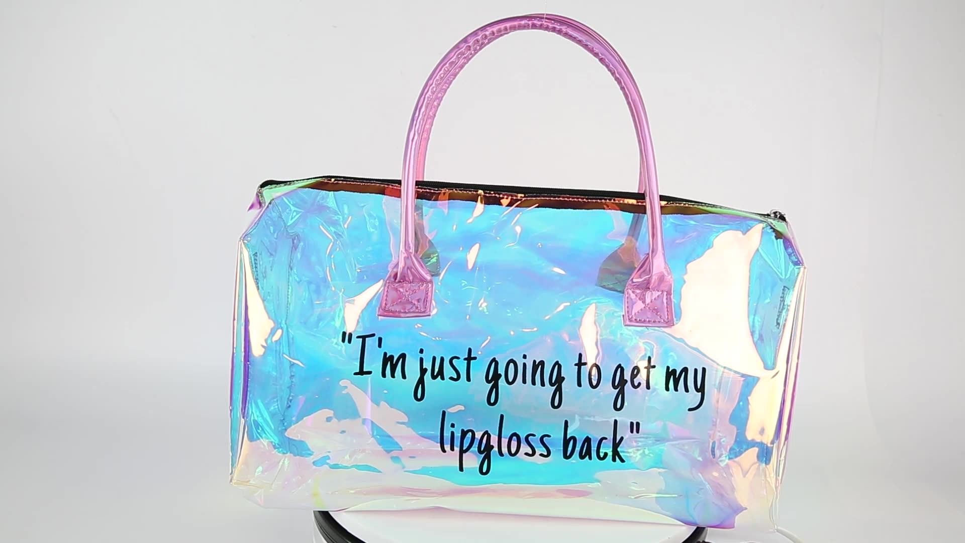 Custom Holographic Tpu Tote Hoe Bag Overnight Weekend Clear Pvc ...