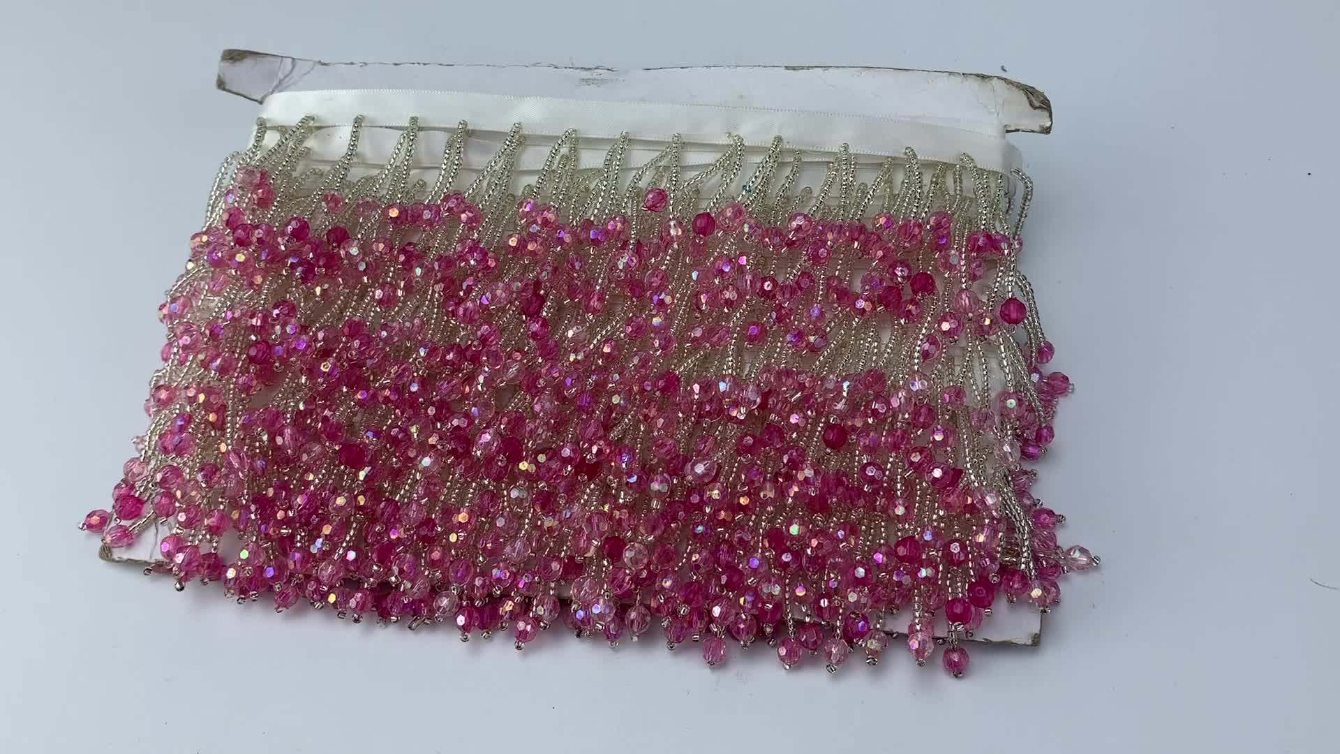 Lovely Pink Crystal Beaded Fringe Trim For Sewing Dress Accessory - Buy ...