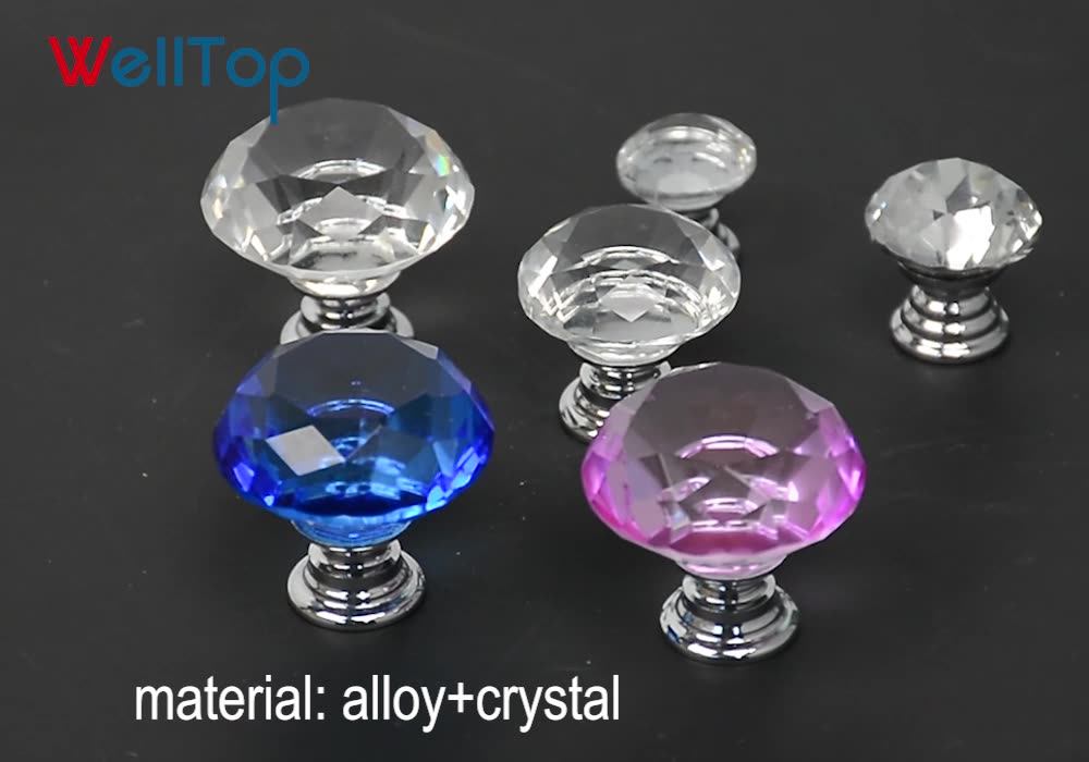 Welltop Crystal Clear Diamond Cabinet Drawer Handle Jewellery Knobs ...