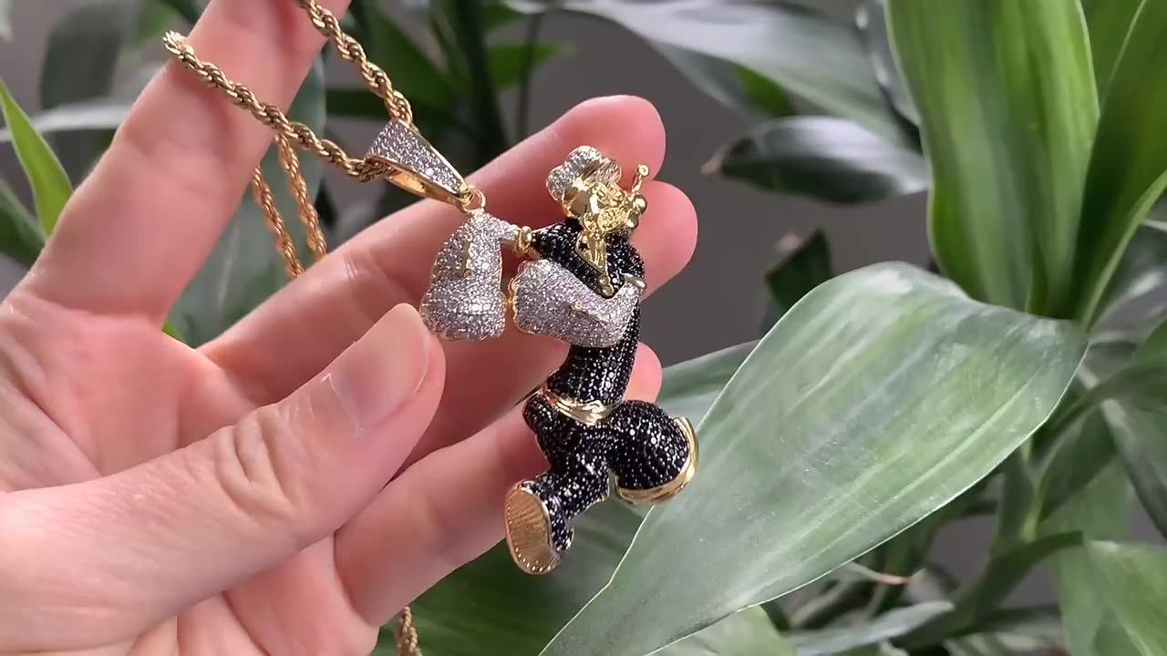 Hip Hop Anime Necklace Cartoon Popeye Pendant Rap Fashion Men's 18k ...