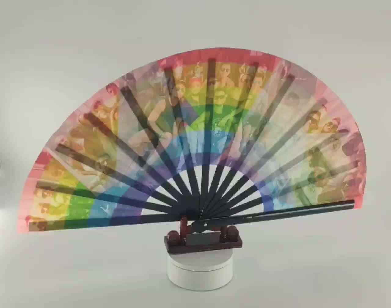 Custom Print Big Size 13 Inch Bamboo Fabric Sports Kungfu Folding Hand ...