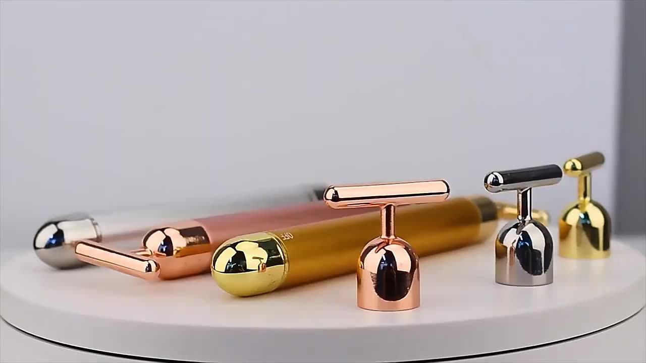 24k Gold Energy Beauty Bar Vibrating Facial Lifting Skin Care T Shape ...