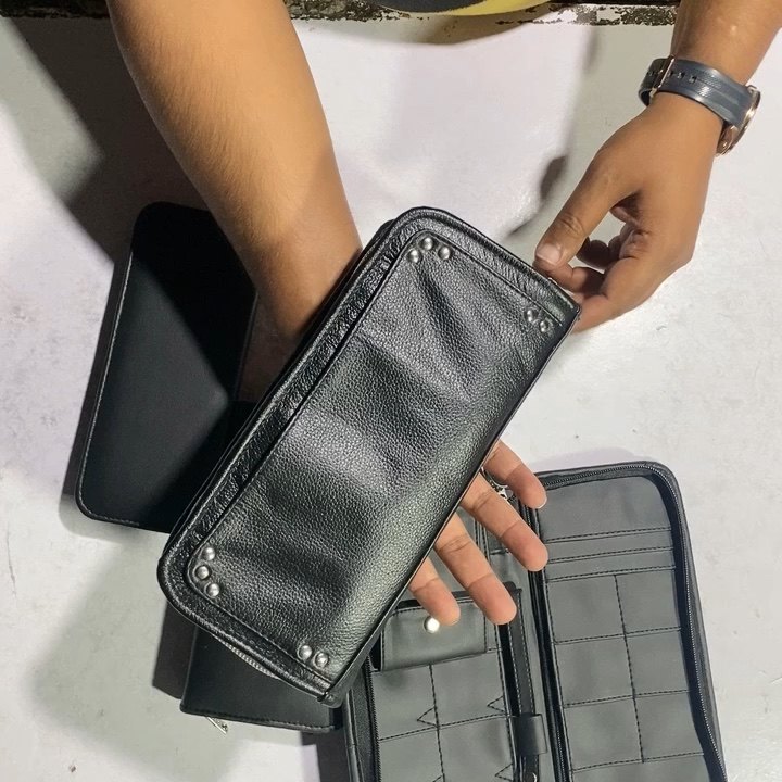 Genuine Leather Salon Hairdressing 4 Scissors & 2 Combs Holder Roll Up ...