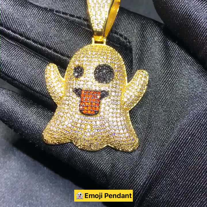 Halloween Iced Out Ghost Pendant For Men's Hiphop Jewelry Gold And ...
