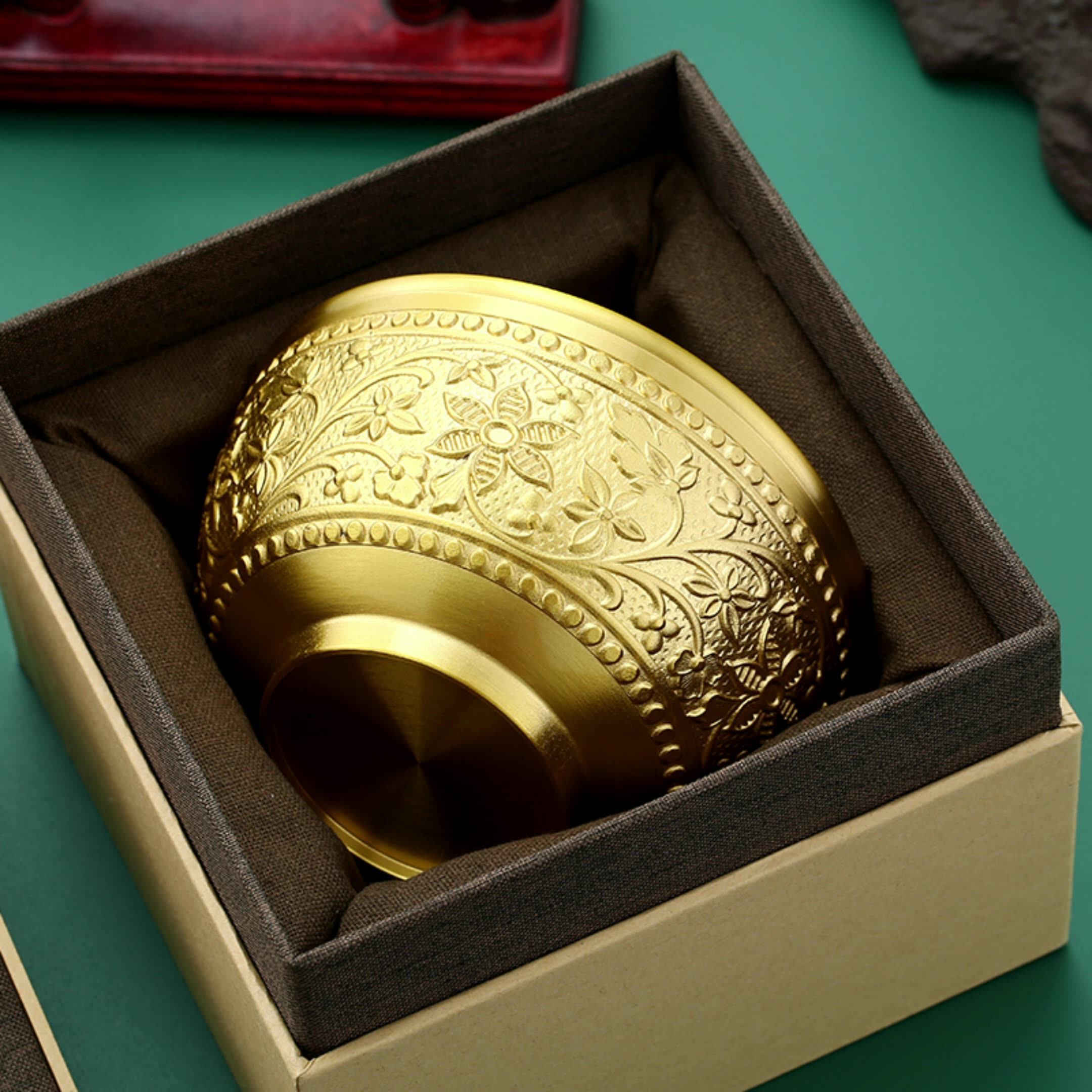 Vintage Gold Thickened Gilded Rice Bowl 5-inch Brass Carved Rice Bowl ...