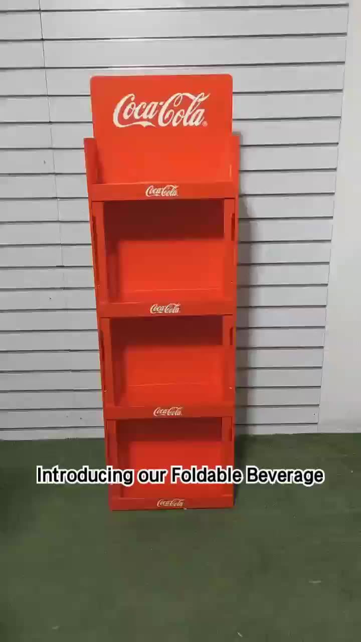 Beverage Metal Display Racks Foldable Drink Display 4 Tiers Floor Stand ...