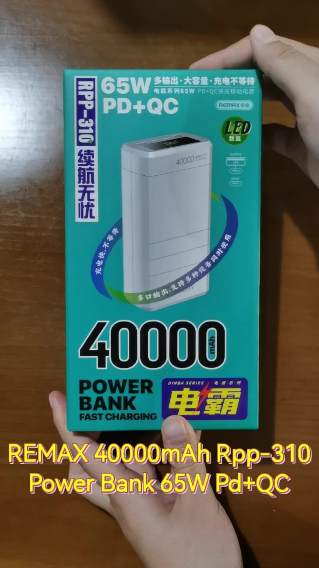Remax Portable Power Bank 65w Fast Charging 40000mah Rpp-310 Pd Qc Rohs ...