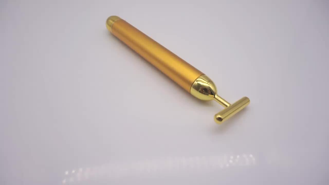 T Shape Energy Micro Vibrating Facial Roller Beauty Bar 24k Golden ...