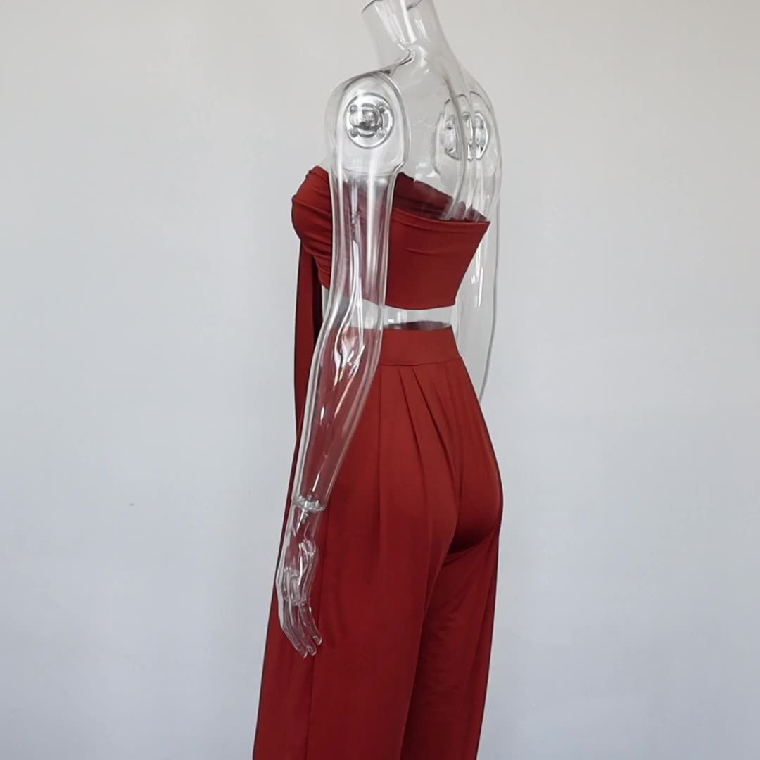 Solid Color Strapless Sleeveless Two Piece Crop Top Pants Set Sexy Two Piece Sets Women Two