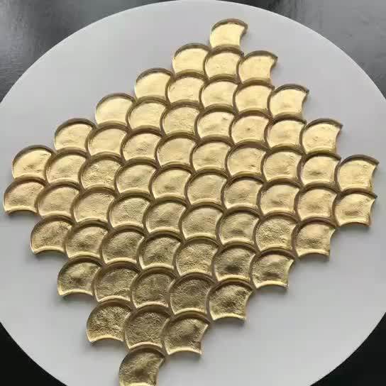 New Arrival Fish Scale Mosaic Wall Decorative Gold Leaf Glass Mosaic ...