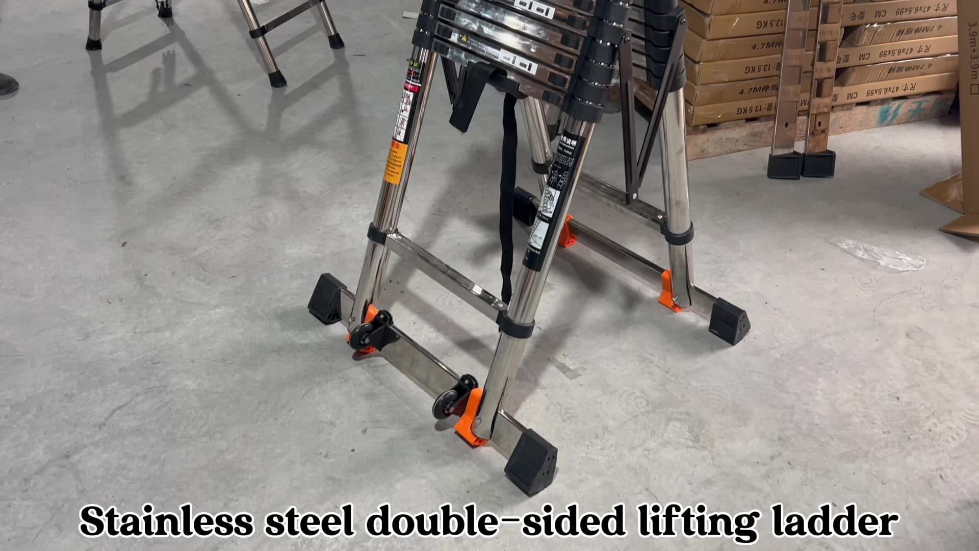 Steel Rubber Feet Step Telescopic Ladder Adjustable Lifting Ladder ...