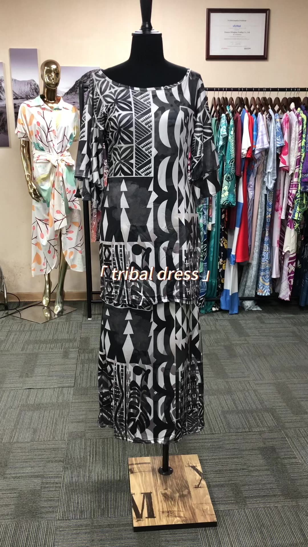 Puletasi Polynesian Tribal Island Short Sleeve Dress Samoan Puletasi Maxi Dress Ladies 2pcs Plus ...