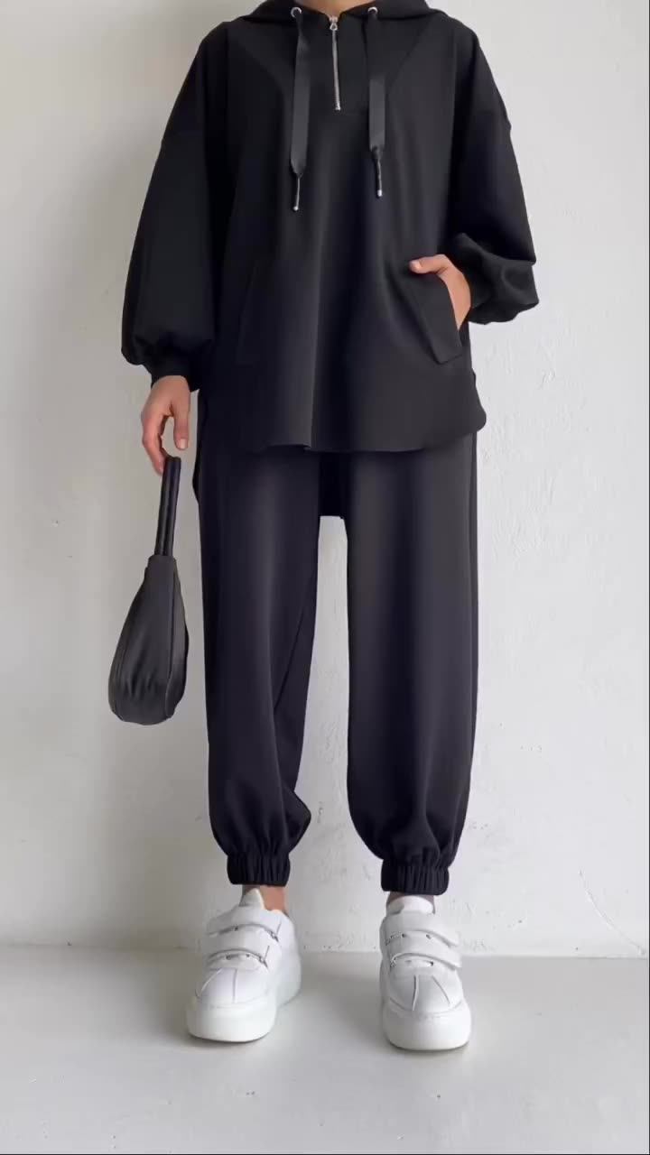 Custom Hoodie Top And Wide Leg Pant Co Ord Set Muslim Women Modest 2 ...