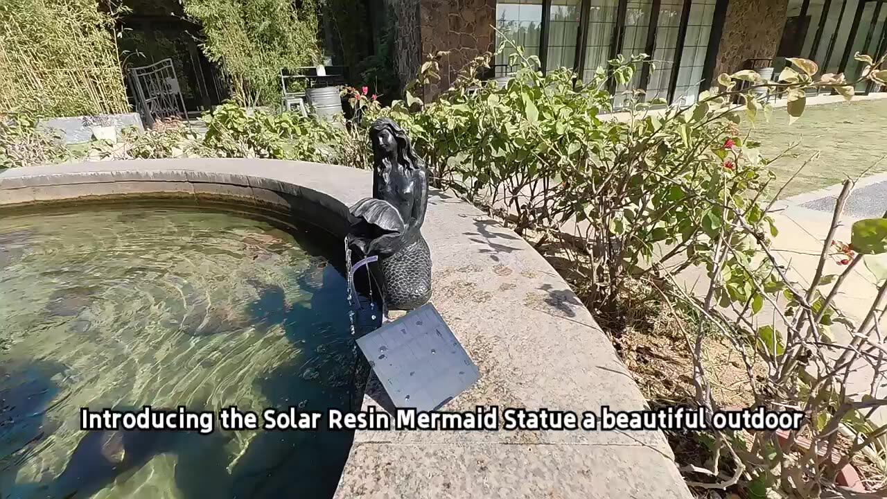 Solar Resin Mermaid Statue Artificial Figurine Outdoor Garden Water ...
