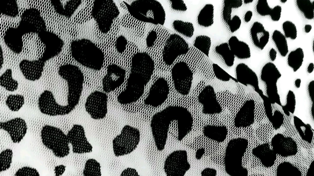 Hotsales Fashion Leopard Flock Tulle Fabric Flocking Mesh Fabric With ...
