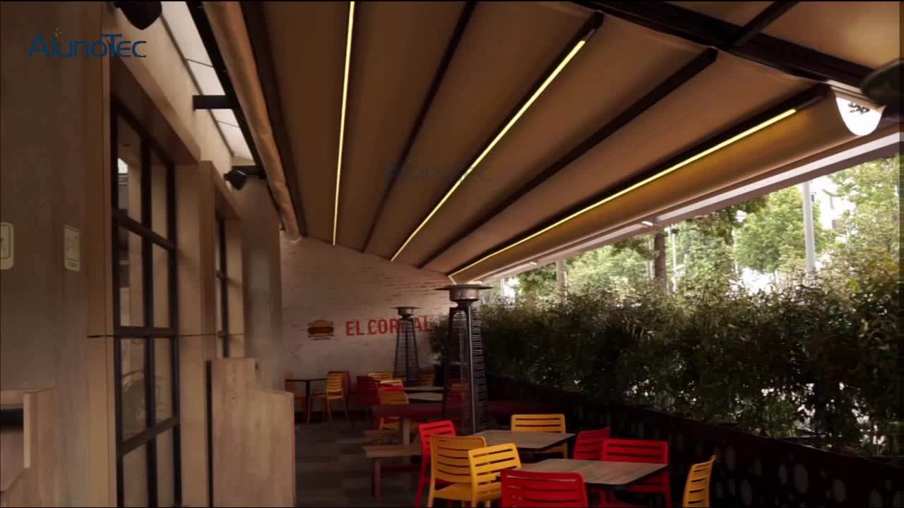Motorized Folding Roof Shades Pergola With Led Lighting - Buy Roof ...