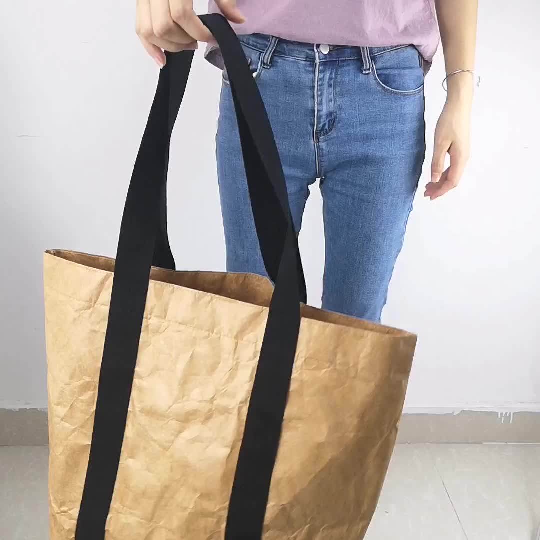 Custom Durable Waterproof Reusable Washable Brown Tote Paper Beach ...