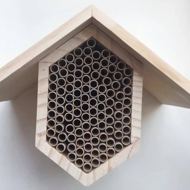 Hexagon Wooden Pollinator Bee Nest Insect House With Bamboo - Buy ...