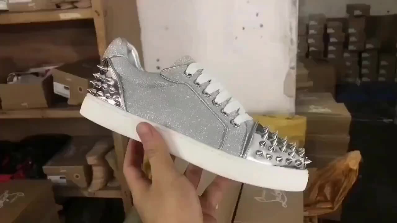 New Design Brand Men Rivet Upper Red Bottom Real Leather Women Black ...