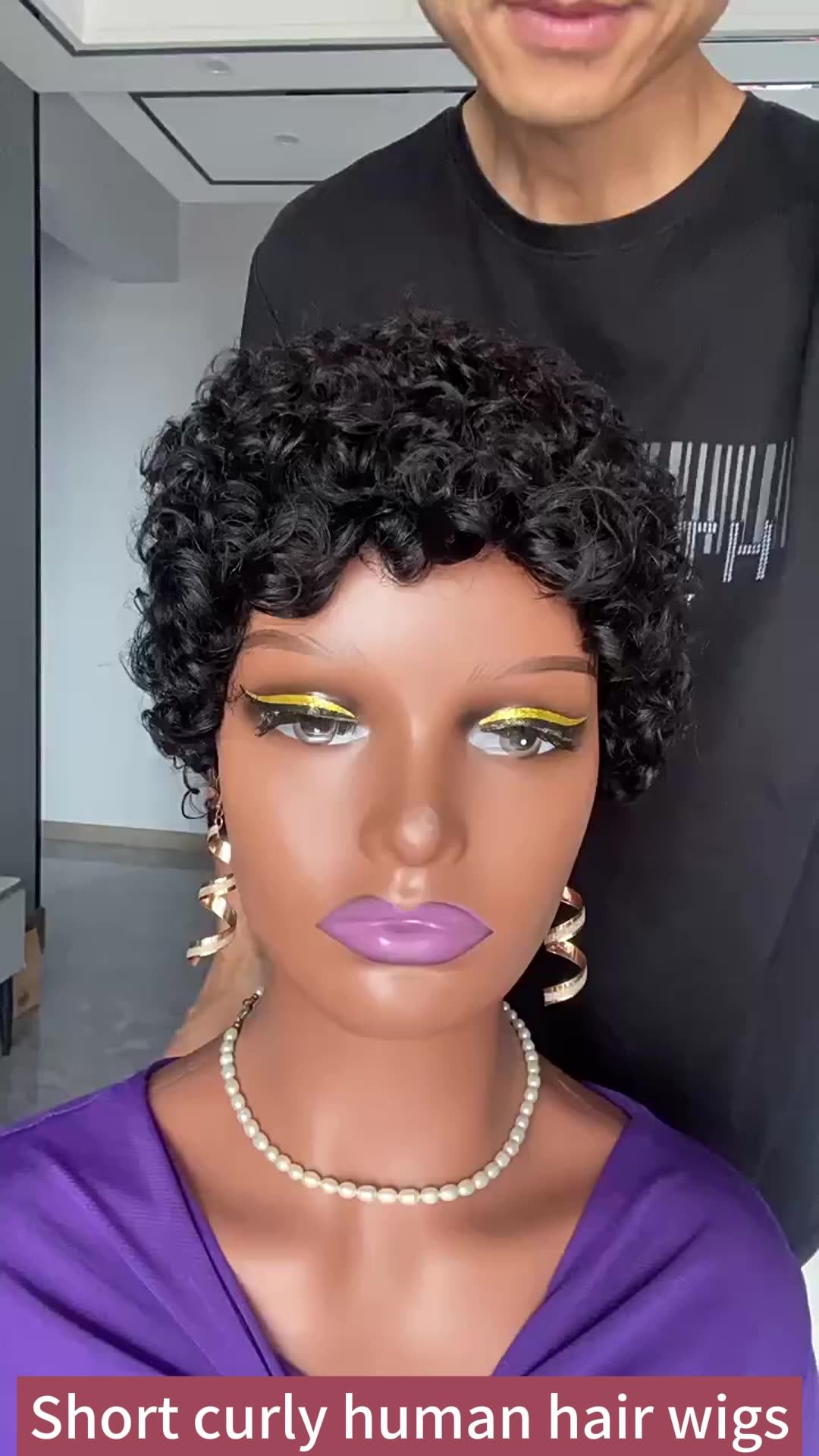 Short Hd Lace Closure Pixie Cut Wigs Natural Black Short Curly Brazil ...