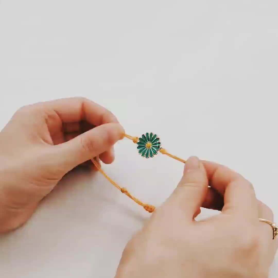 Custom Handmade Yellow Cotton String Thread Alloy Pendant Bracelet Set ...