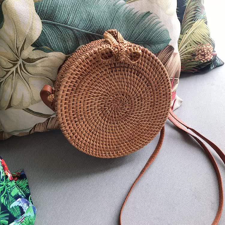 Handmade Circle Rattan Bag/ Vintage Women Rattan Handbag With Pattern ...