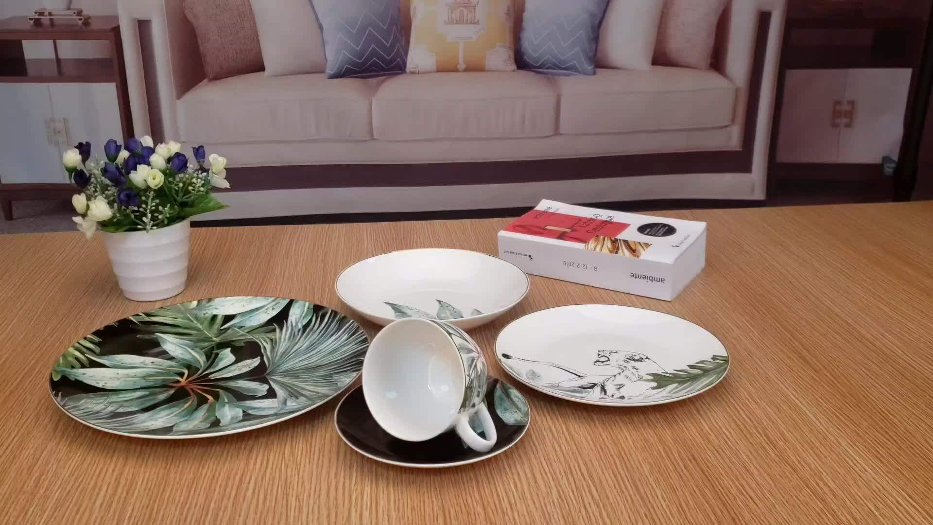 European High Quality Green Leaf Tableware Dinner Plate Set New Bone ...