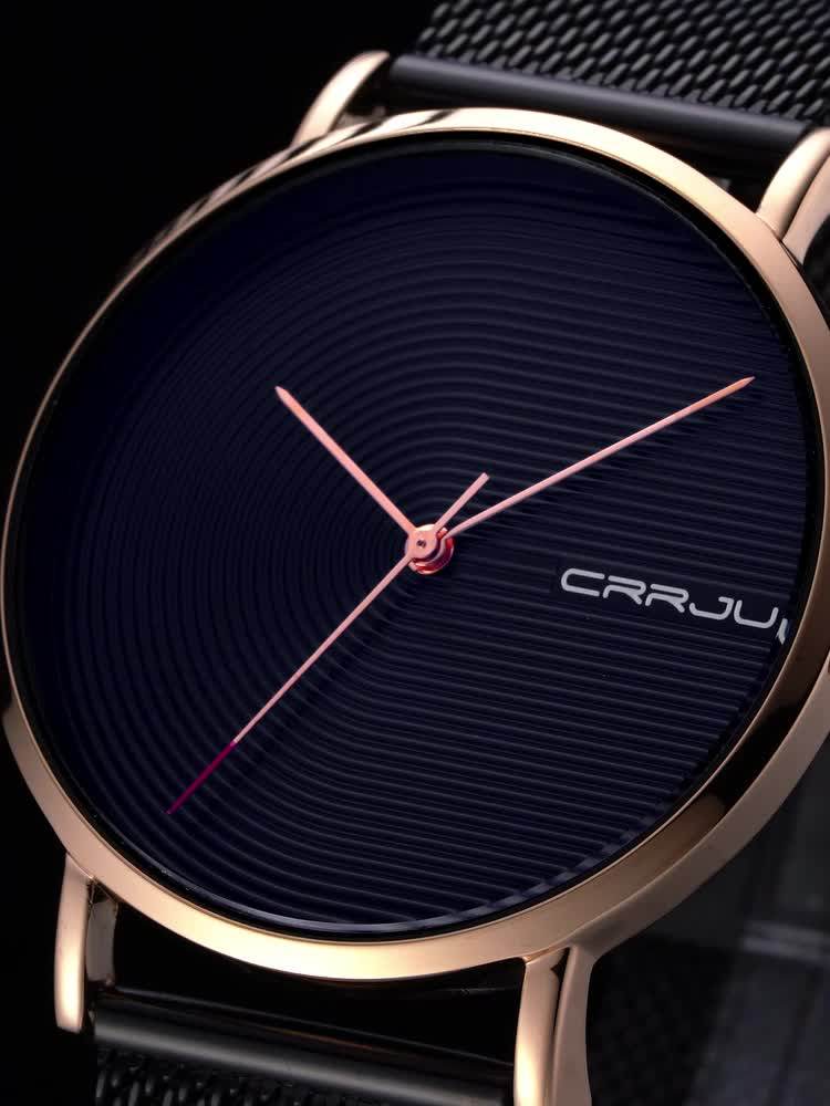 Crrju 2164 Elegance Black Gents Quartz Watch Comely Mesh Strap ...