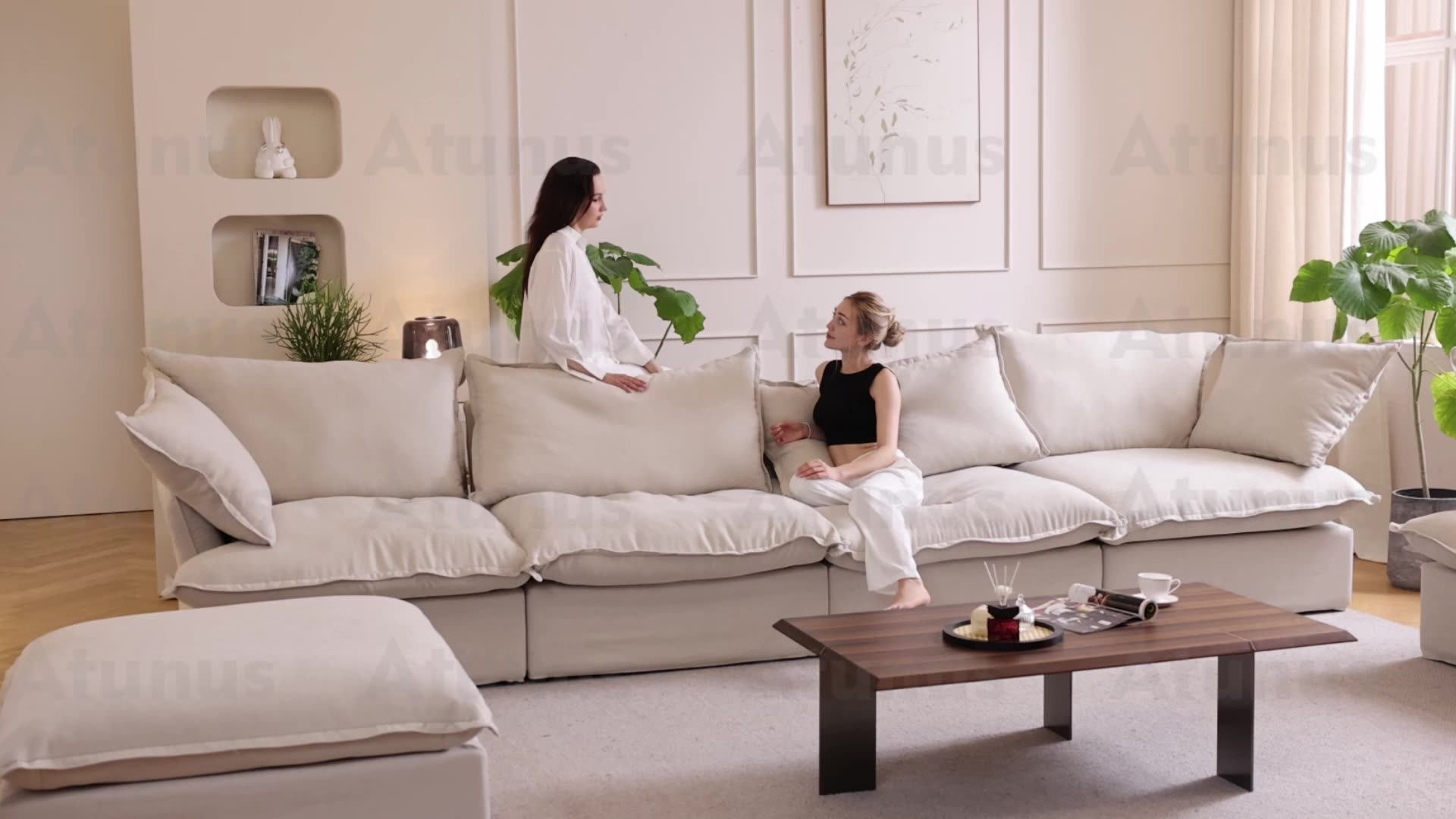 Atunus Minimalist Soft Linen Fabric Modular Sofa Living Room Furniture ...