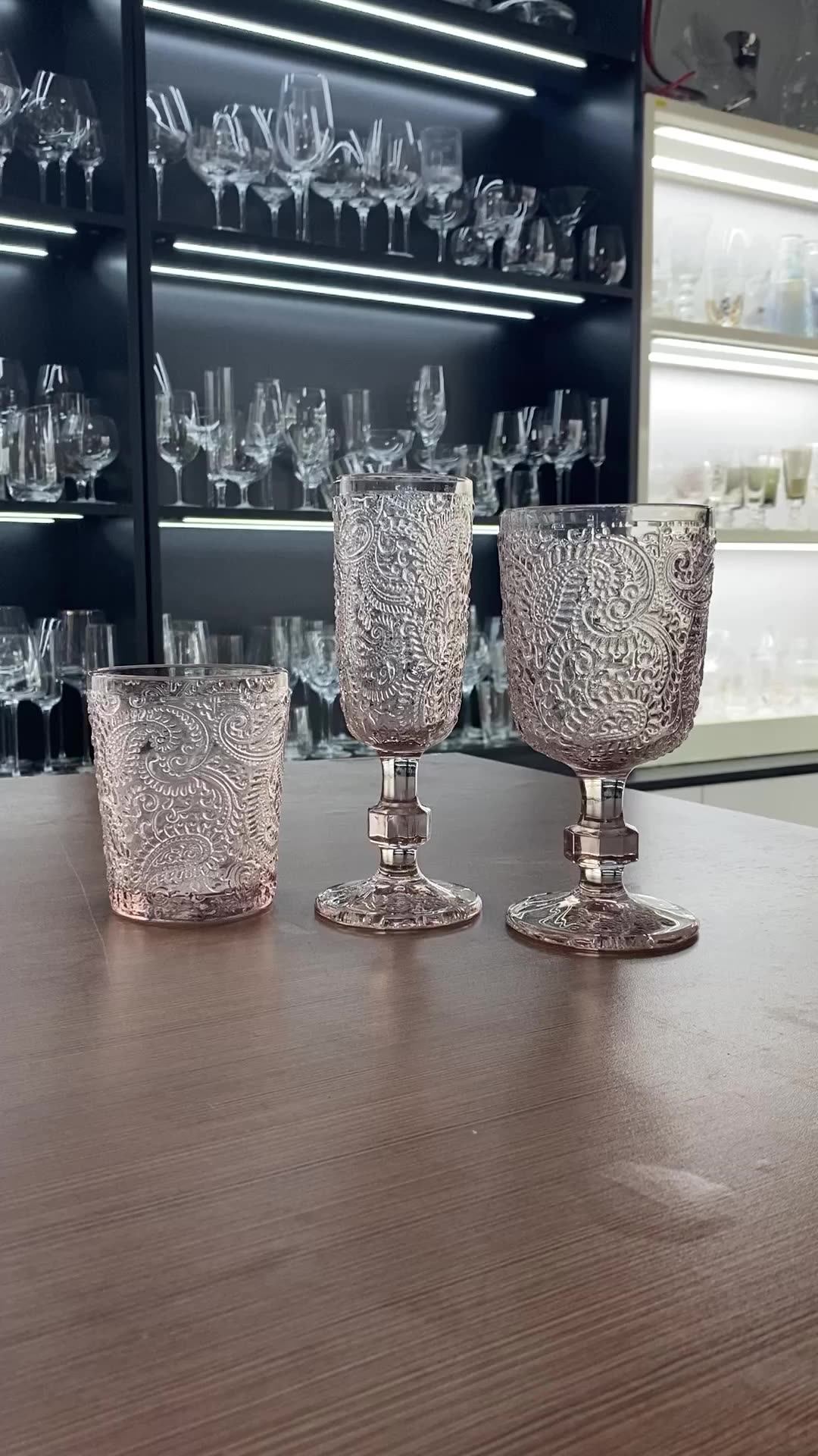 Wholesale Custom Hand Blown Vintage Embossed Pink Colored Goblets Red ...