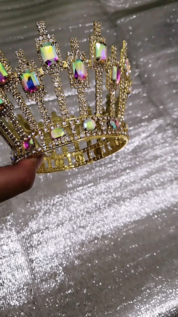 Gold Baroque Bride Crown Luxury Crystal Diamond Round King Queen Crown ...