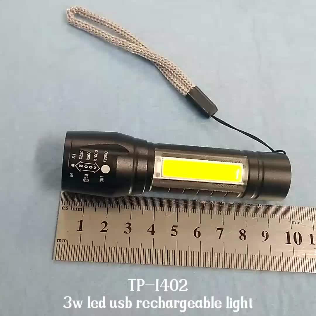 Mini Usb Rechargeable Zoom Torch Light 3w Xpe Led Cob Flashlight - Buy ...