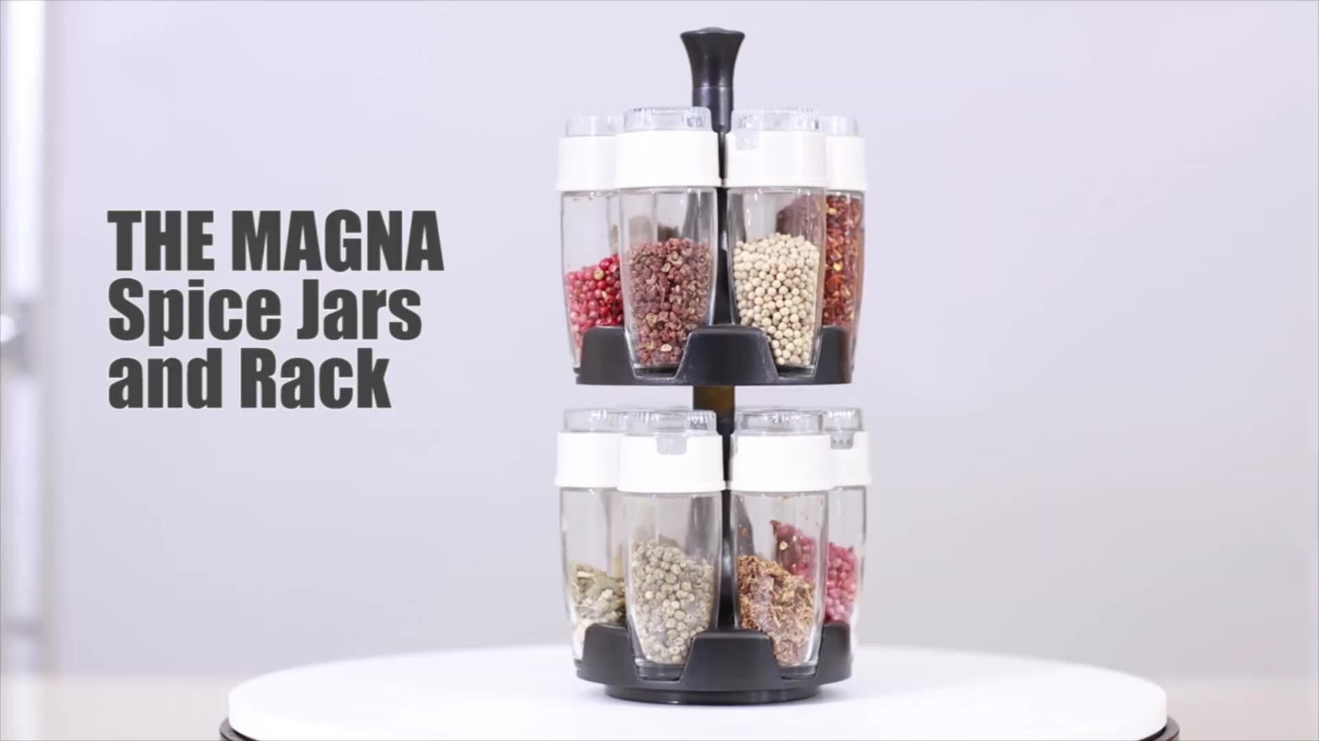 Magnifying Lid Spice Bottles Glass Jar Container With Organizer Rack ...