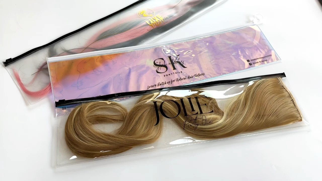 Custom Logo Clear Pvc Zip Wig Bag Hair Extensions Plastic Packing Bag ...