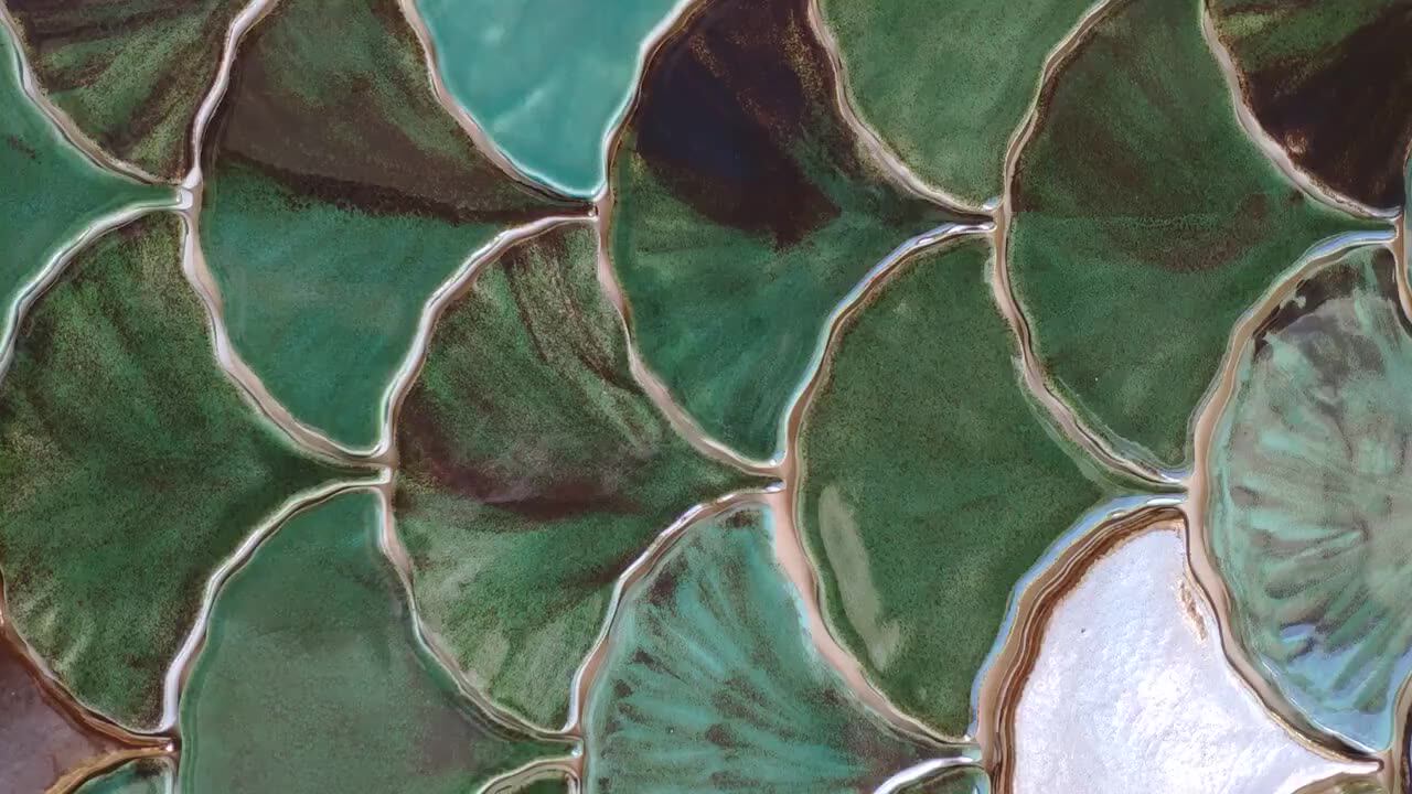 Handmade Ceramic Mosaic Wall Tile Ginkgo Leaf Green Effect Gloss Glaze ...