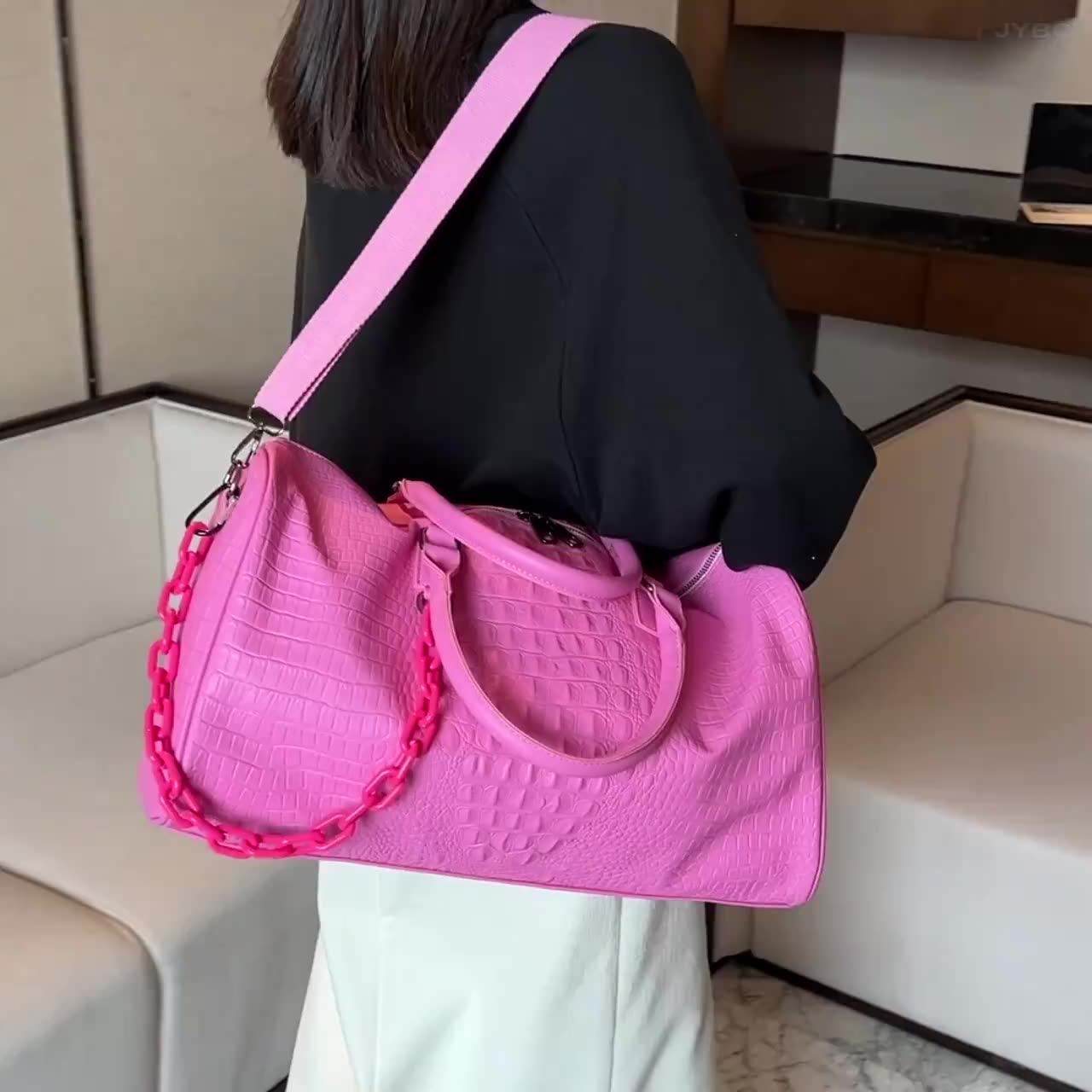 Designer Luxury Travel Pink Weekend Overnight Bag Crocodile Leather ...