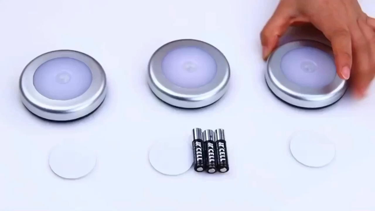 Pack Of 3 Motion Sensor Battery Operated Pir Lamp Indoor Wireless Night ...