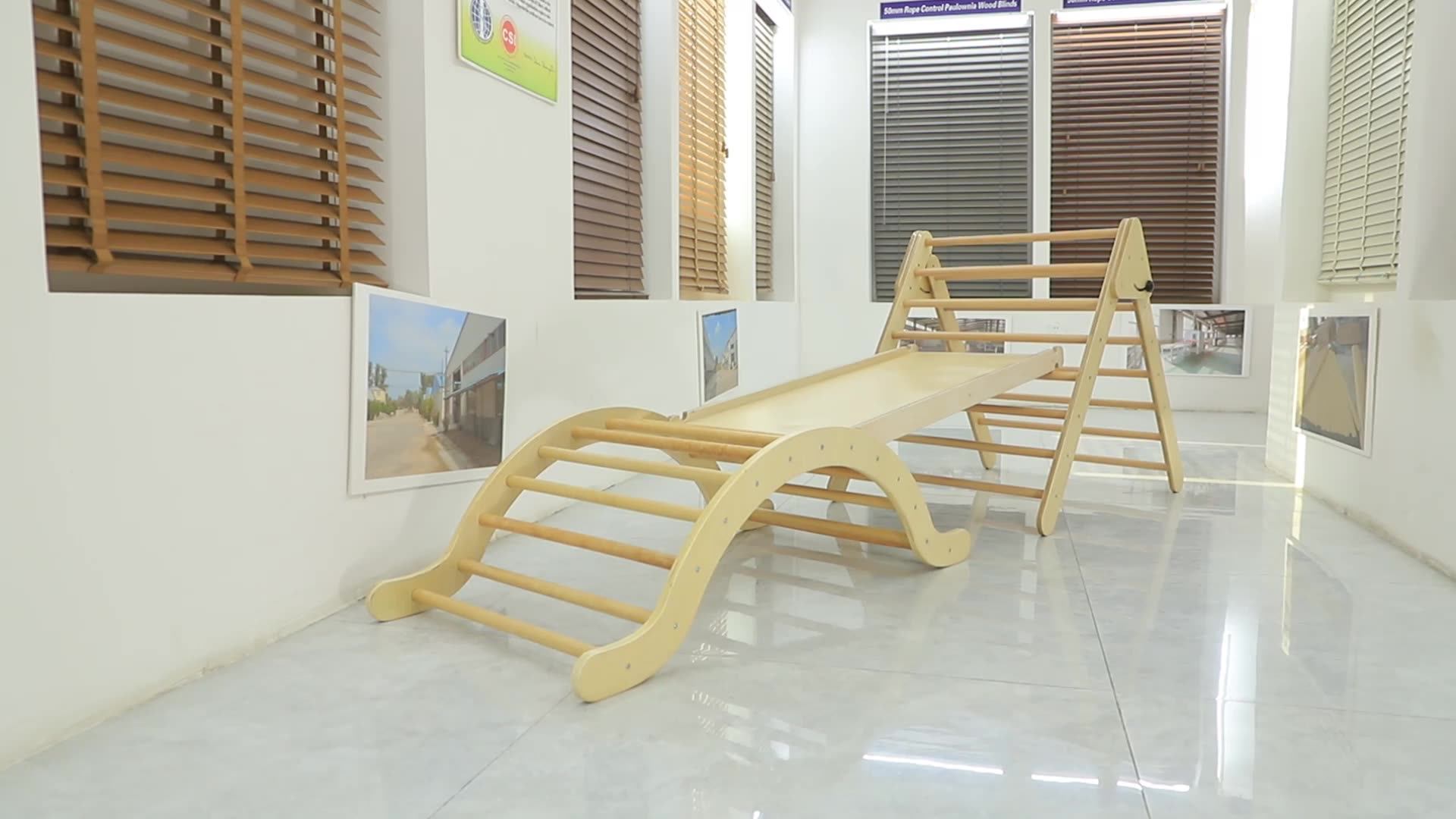 Kid Wooden Climbing Frame Toy With Ramp Children Pickler Triangle Gym ...