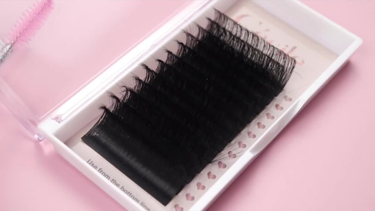 Custom Matte Black Eyelash Extensions Volume Trays Korean Fiber Eyelash ...