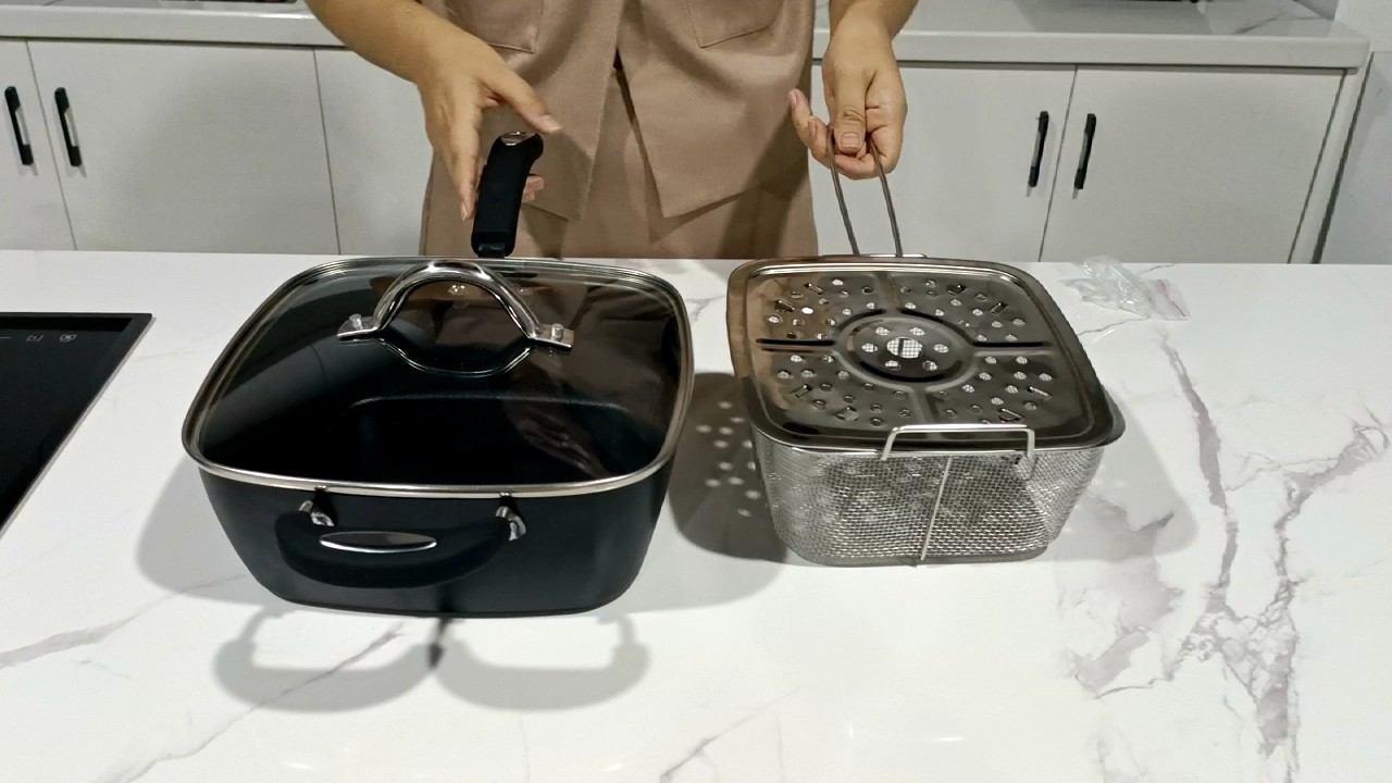 Square Frying Pan Nonstick Aluminum Deep Square Frying Cooking Pan Set ...