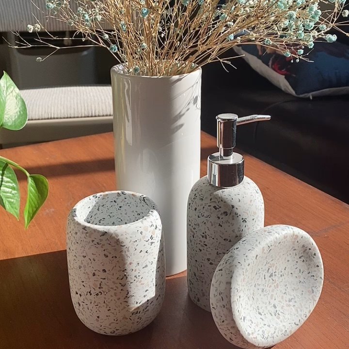 Nordic Ceramics Polyresin Bathroom Set 3 Pc Minimalism Decor Stone Soap ...