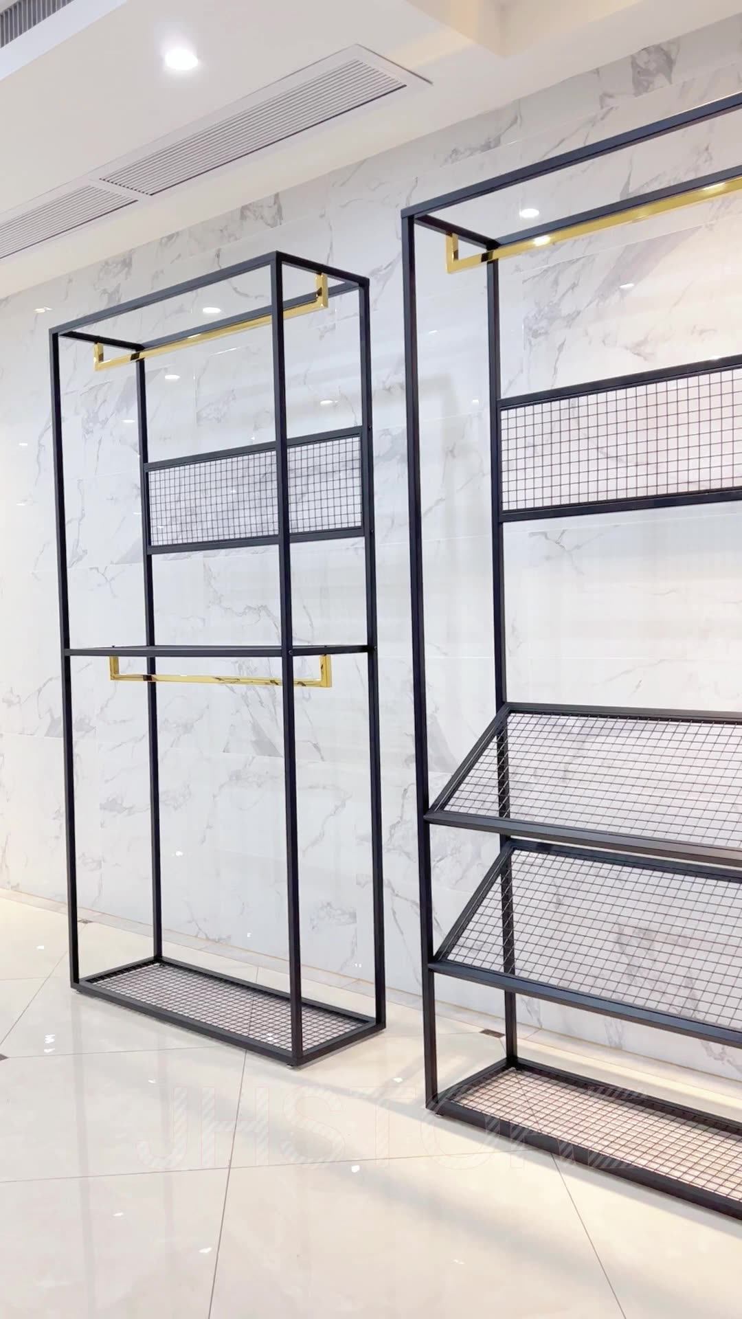 Retail Metal Garment Rack With Wood Shelves Men Clothes Hanging Stand ...