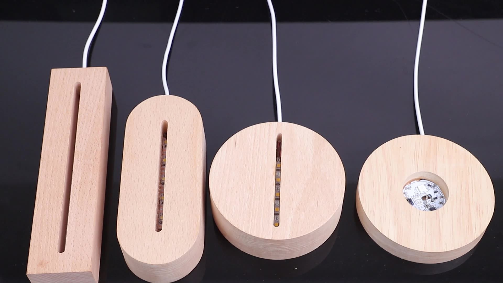 Usb Dimmed Led Oval Square Round Wood Luminous Base Rgb Solid Wood ...
